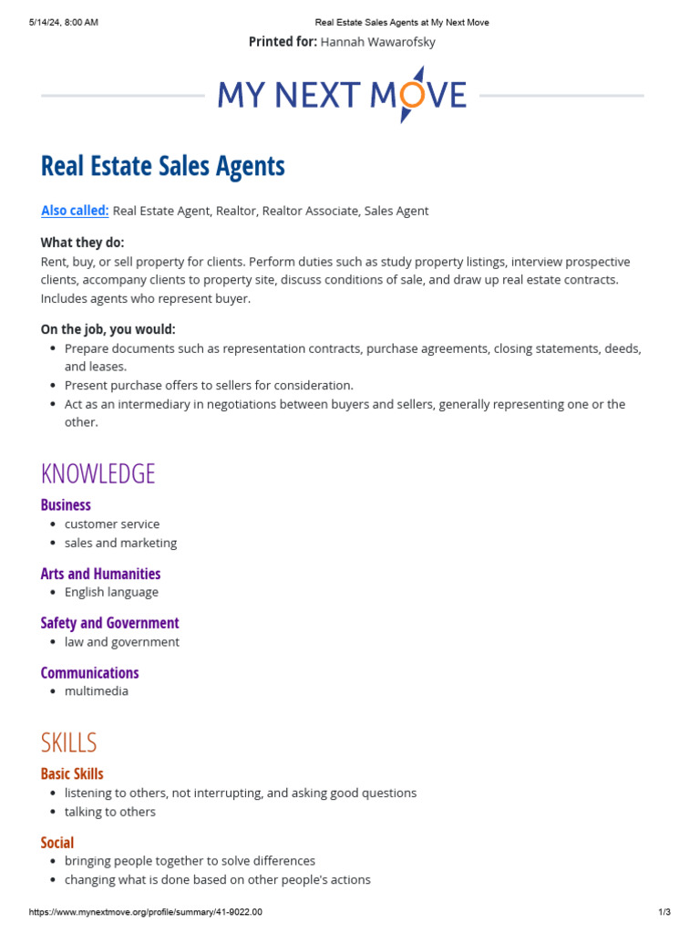 Real Estate Sales Agents at My Next Move | PDF | Sales