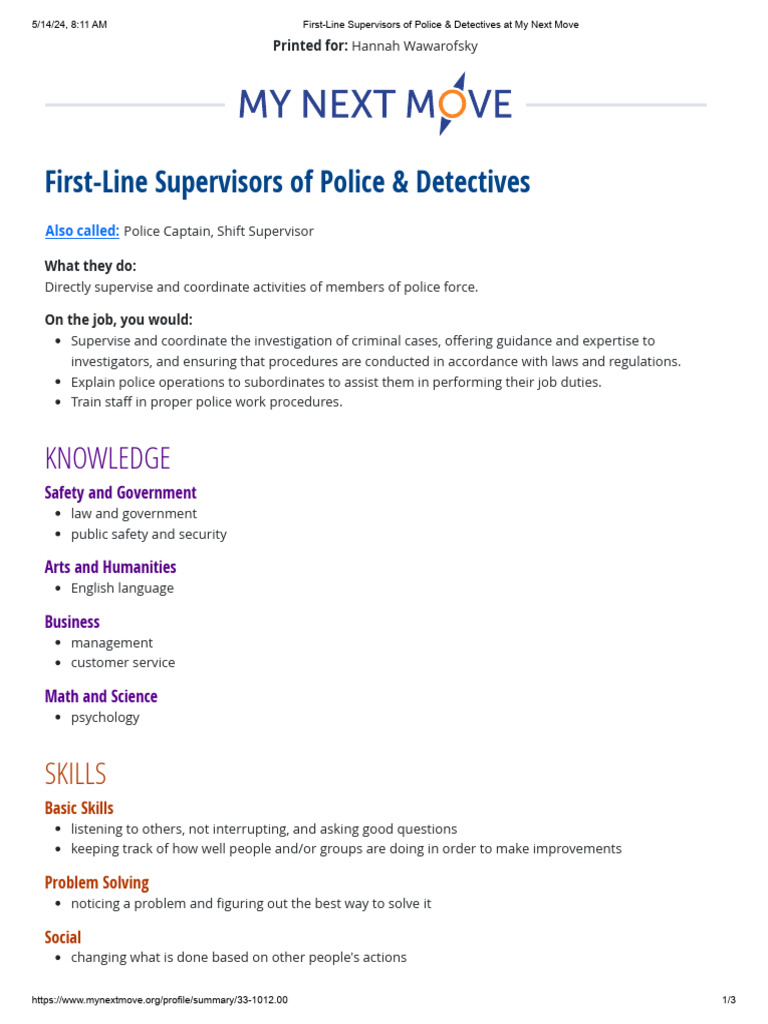 First-Line Supervisors of Police & Detectives at My Next Move | PDF ...