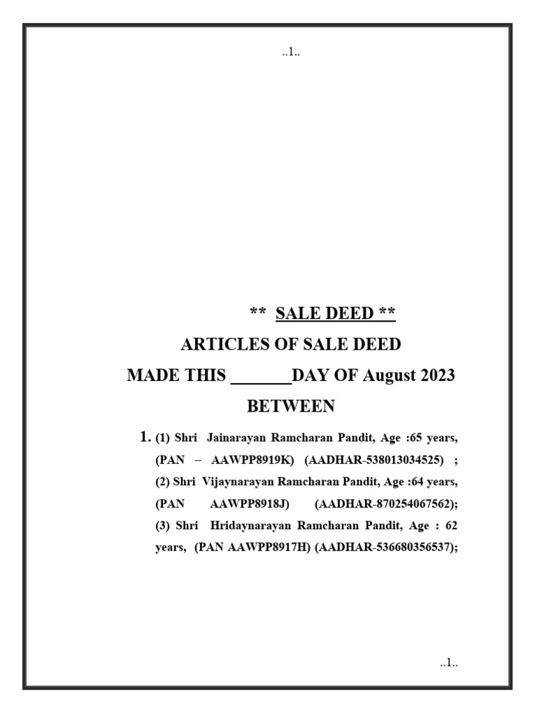 SALE DEED Draft in English | PDF | Conveyancing | Deed