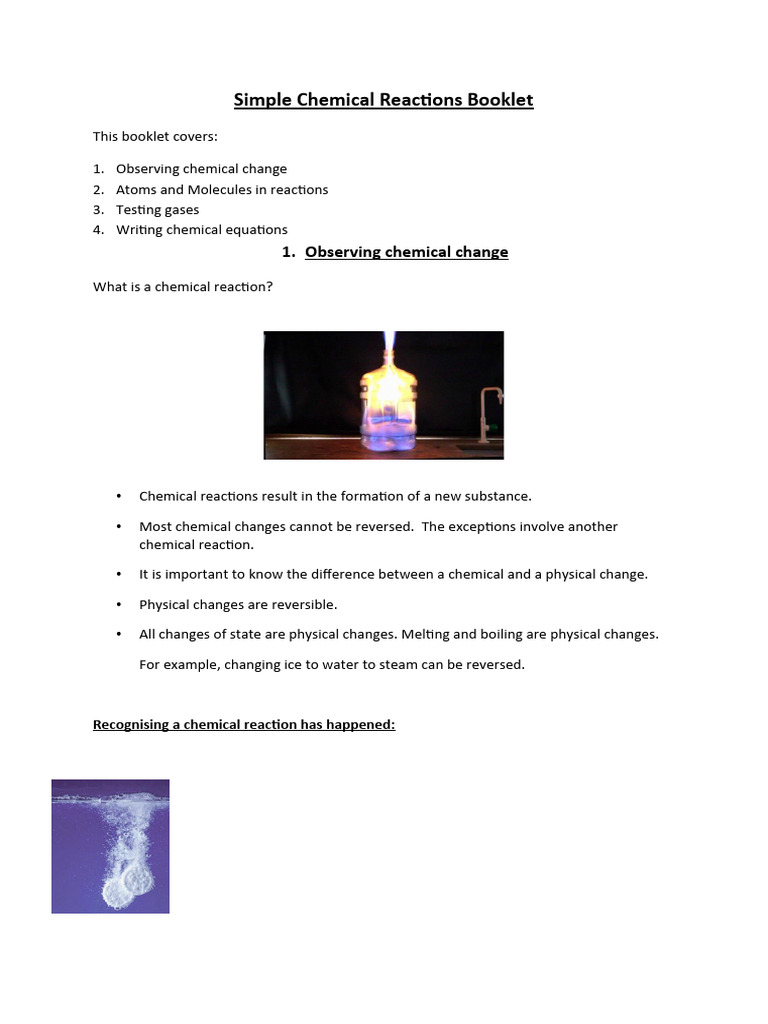 Simple Chemical Reactions Booklet | PDF | Chemical Reactions | Oxide