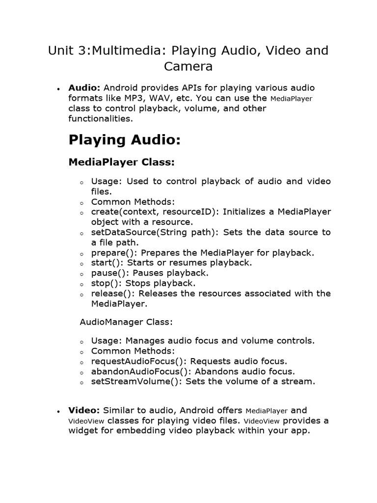 Android Multimedia: Audio, Video, Camera | PDF | Bluetooth | Video