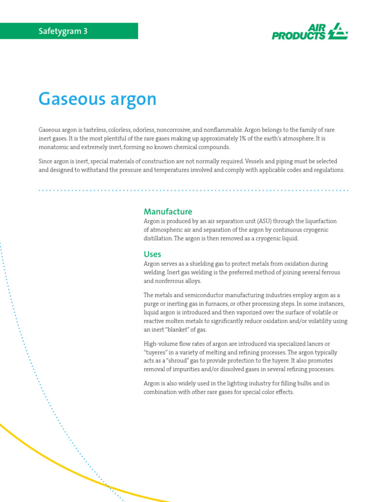 900 13 094 US Gaseous Argon Safetygram 3 | PDF | Argon | Gases