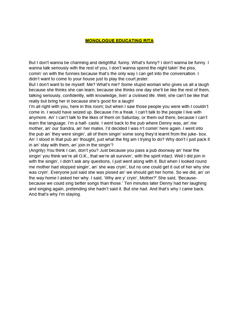 Monologue Educating Rita | PDF