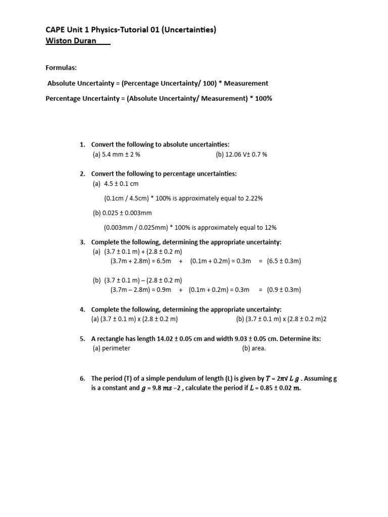 Physics HW Uncertainties | PDF | Teaching Methods & Materials ...