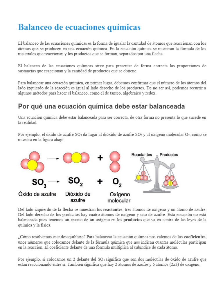 Balanceo de Ecuaciones Químicas | PDF | Estequiometría | Redox
