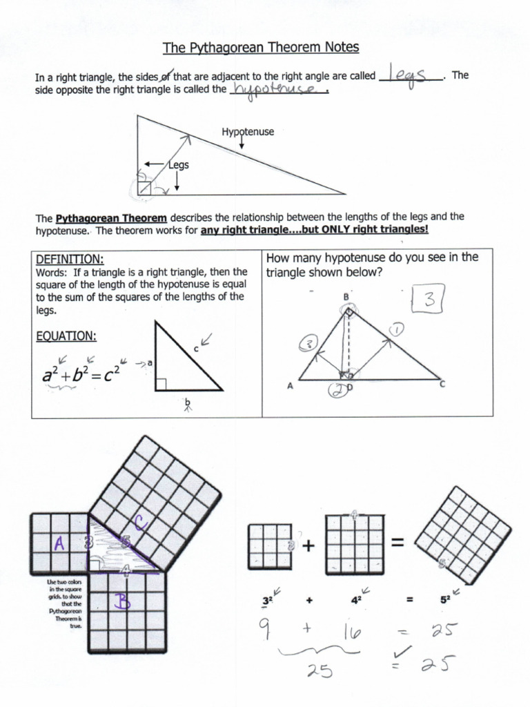 2.22.23 Triangles & Pythag Theroem REVISED NOTES KEY | PDF