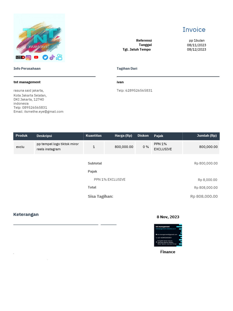 Contoh Invoice Proposal | PDF | Pengelolaan Keuangan & Uang