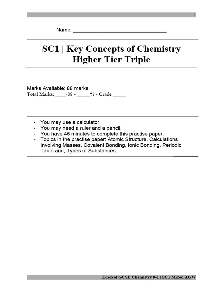 SC1 Chemistry Key Concepts Overview | PDF | Ion | Chemical Bond