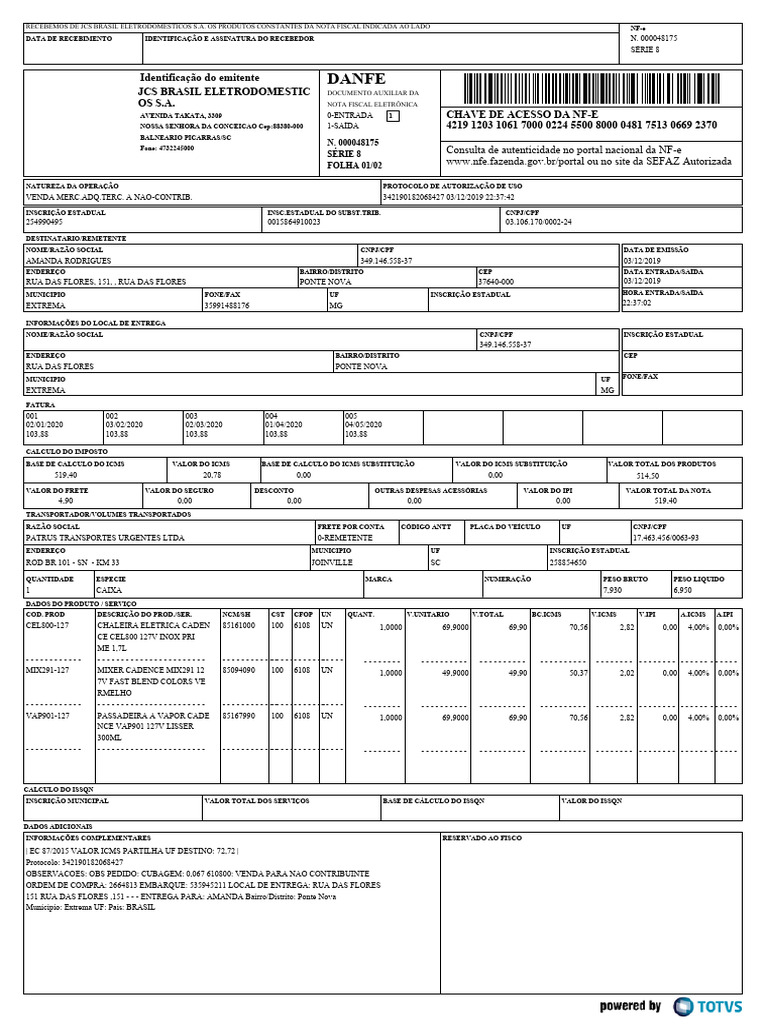 Danfe | PDF | Recibo | Documentos empresariais