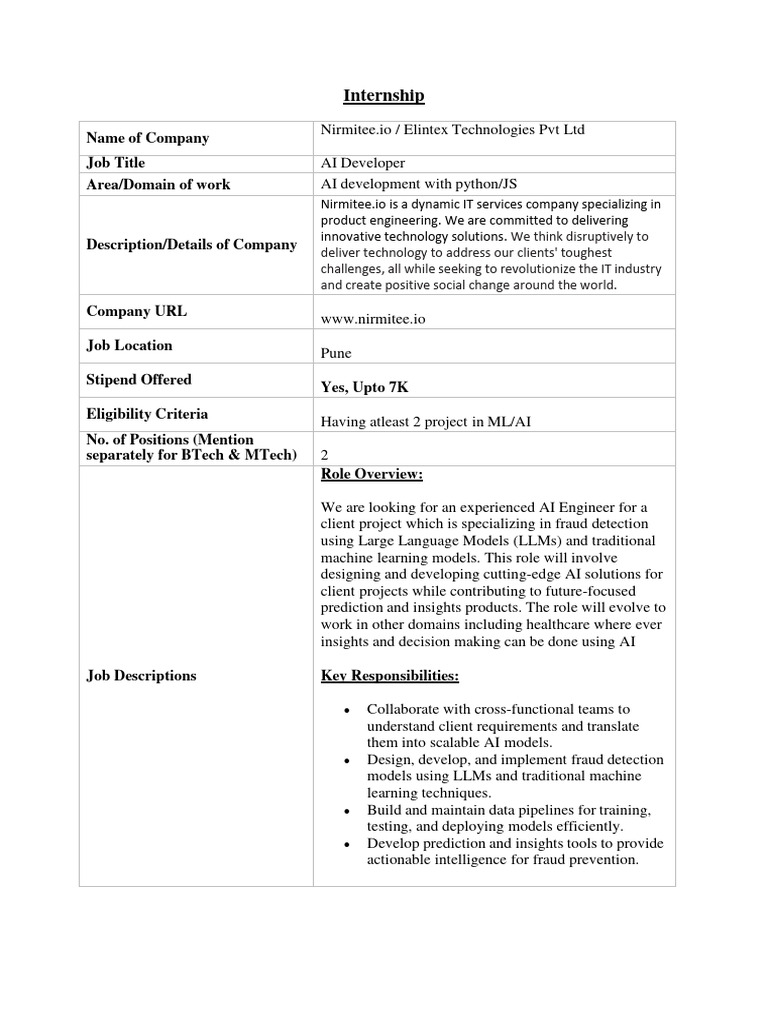 JD Format_Internship_MIT | PDF | Artificial Intelligence | Intelligence (AI) & Semantics