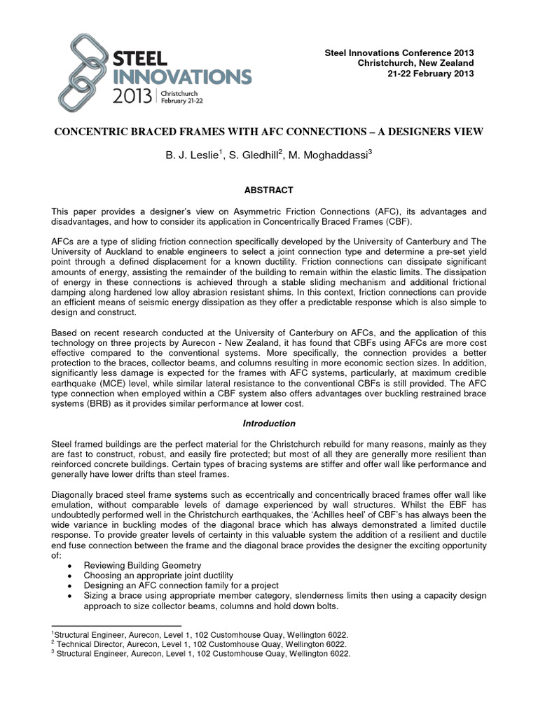 CONCENTRIC BRACED FRAMES WITH AFC CONNECTIONS A DESIGNERS VIEW Leslie ...
