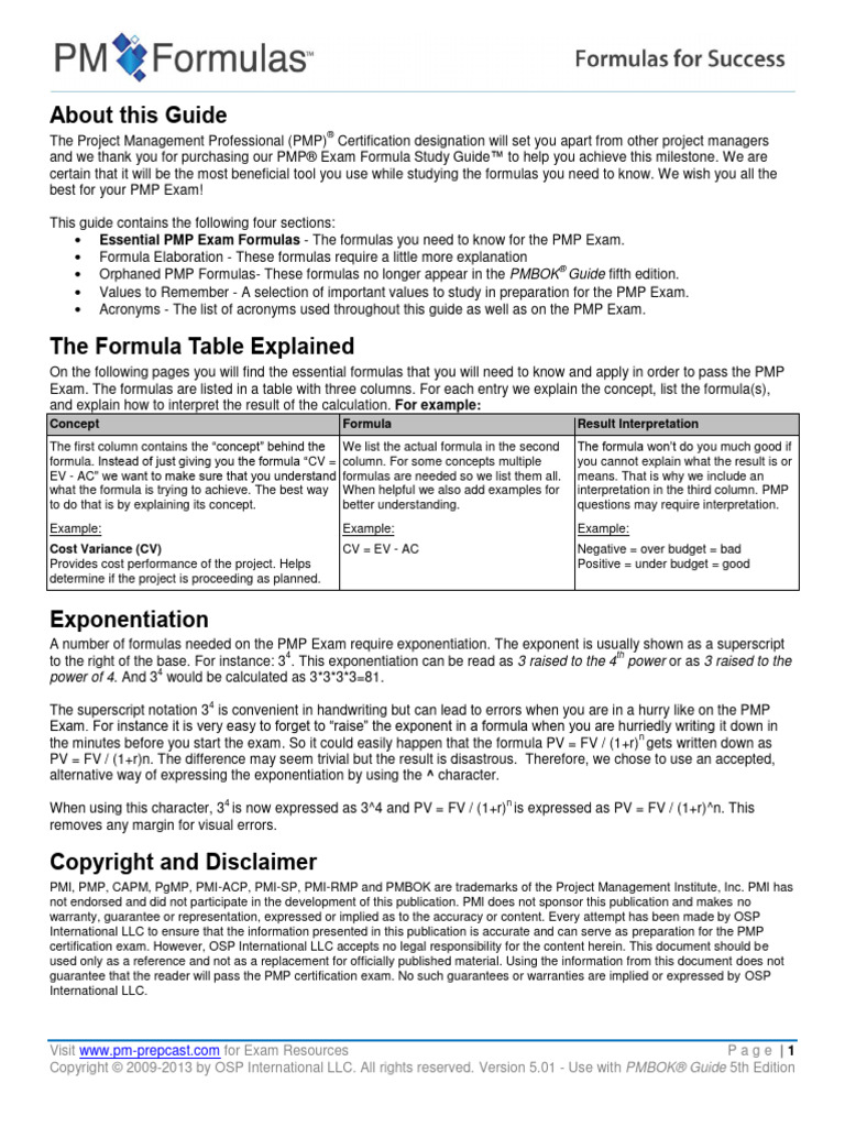 PMP Formula Study Guide5 | PDF | Net Present Value | Variance