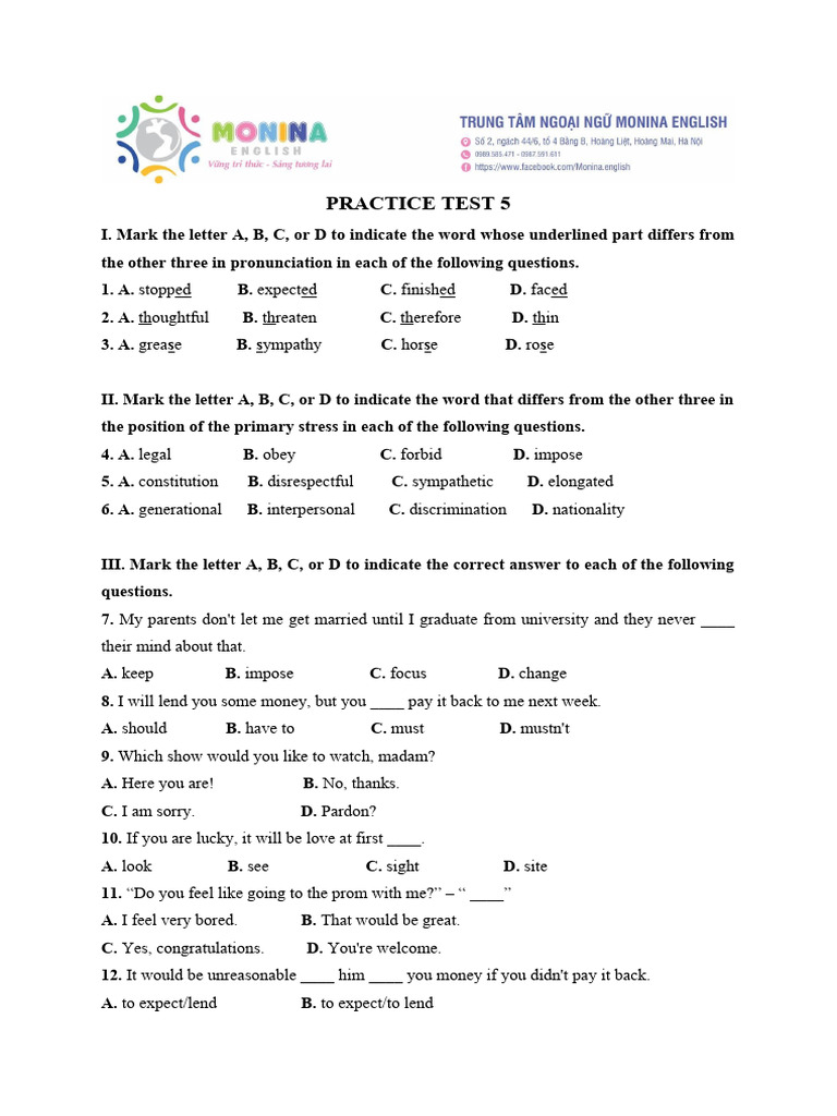 PRACTICE TEST 5 | PDF | Adolescence