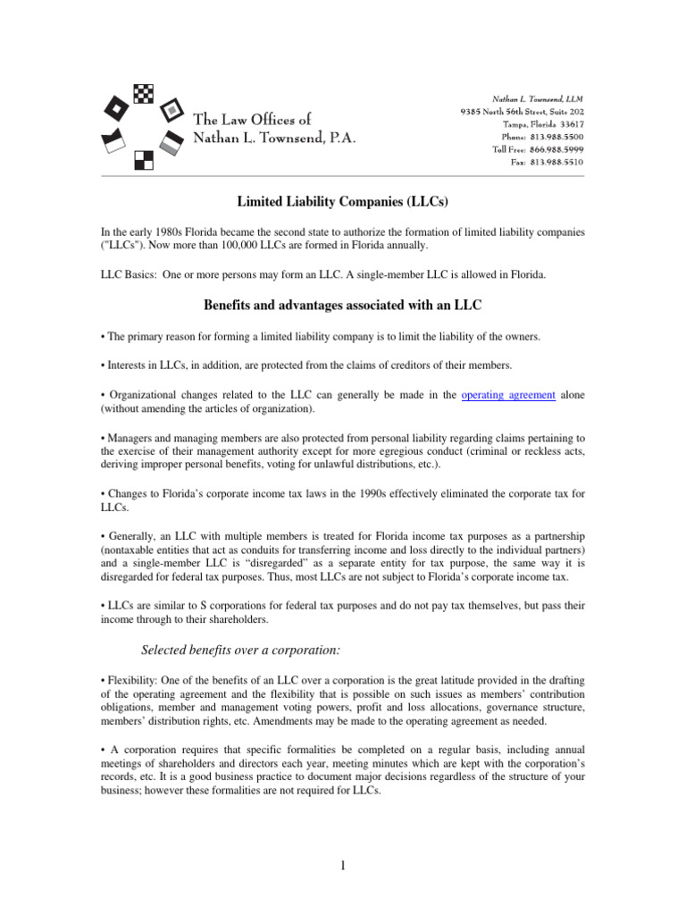 Florida LLC Guide for Food Traders | PDF | Limited Liability Company ...