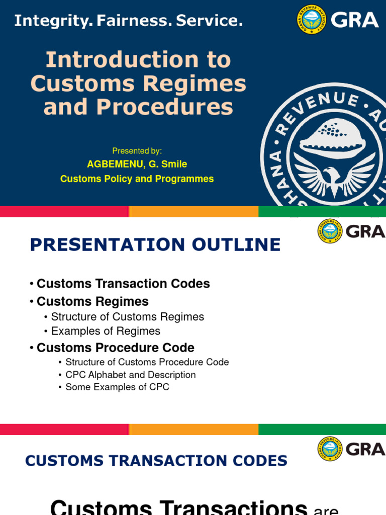 General customs procedures (Customs Regimes and Procedures) | Download ...