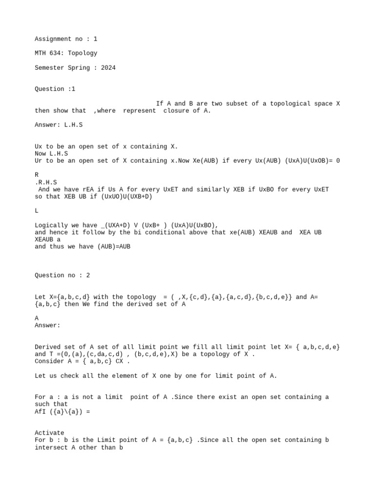 topology 1 | PDF | Space (Mathematics) | Mathematics