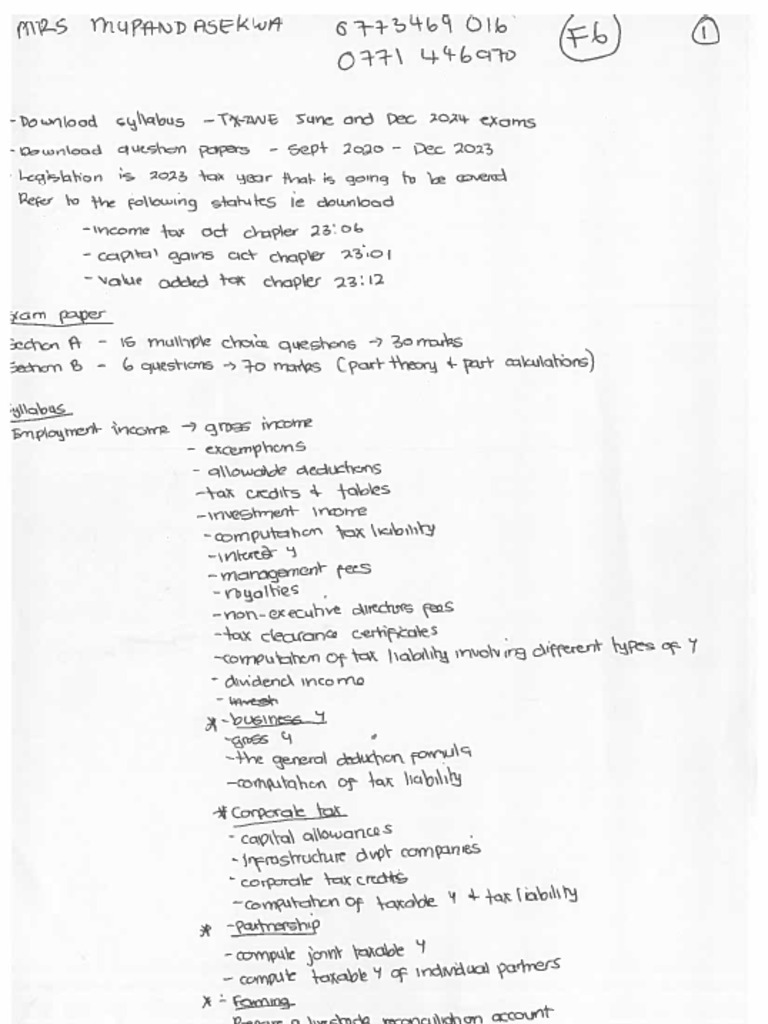 Acca f6 Zwe Syllabus | PDF