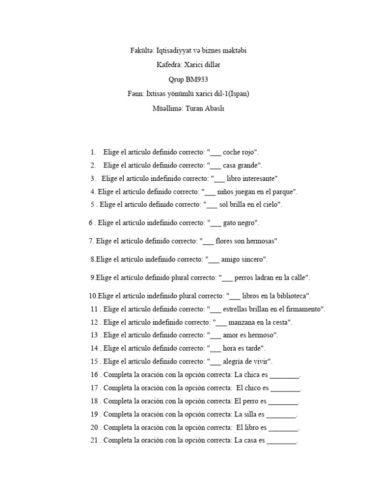 BM 933 İspan Dili (1) Suallar | PDF | Artes del Lenguaje y Comunicación ...