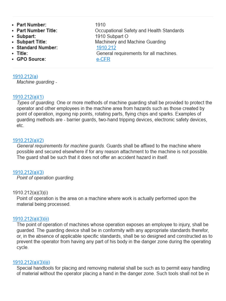 OSHA 1910.212 - General Requirements For All Machines | PDF | Machines ...