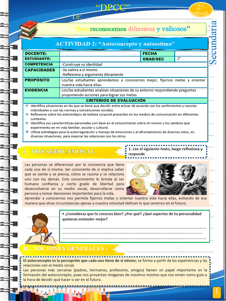 2° DPCC - Actv.02-Uni.1 2023 | PDF | Autoestima | Autoconcepto