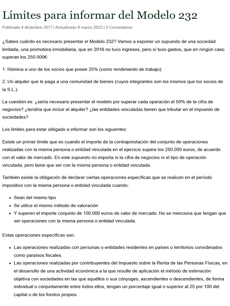 Límites para informar del Modelo 232 | PDF | Impuestos | Impuesto sobre ...