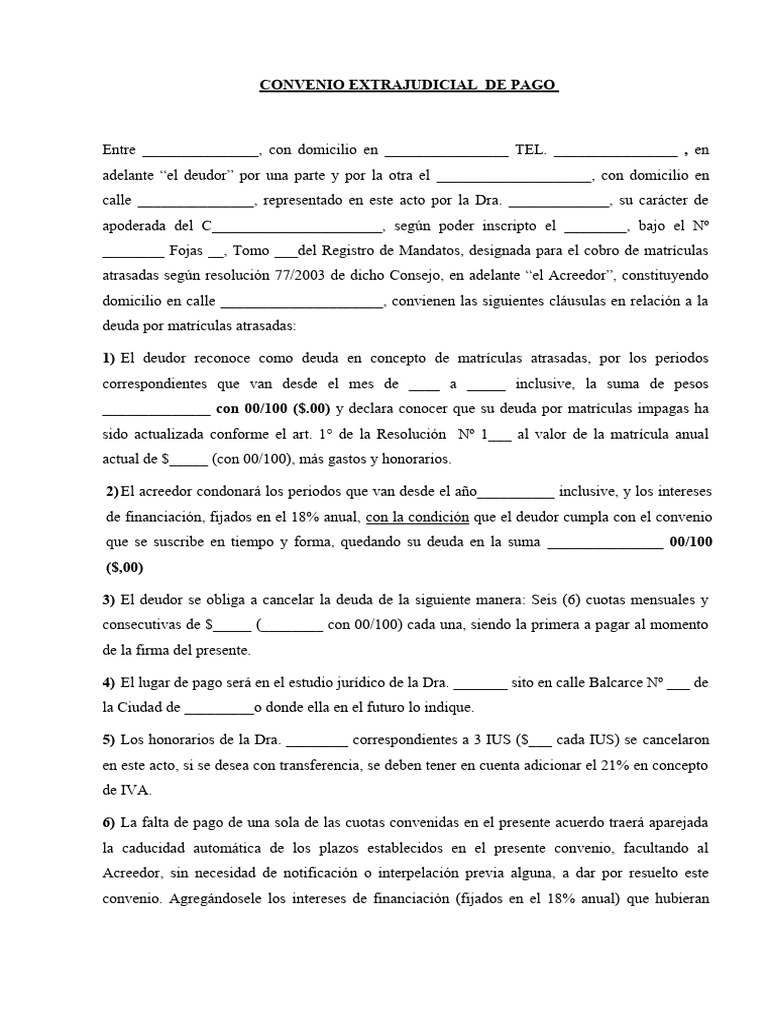 Convenio Extrajudicial de Pago | PDF | Derecho