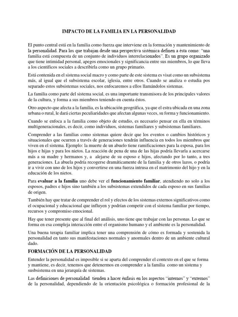3 - Influencia de La Familia en Sus Miembros (Personalidad) | PDF ...