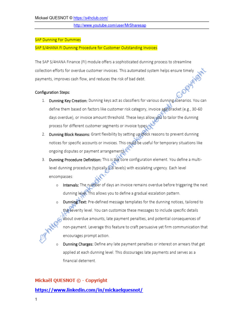 Dunning Procedure in SAP S - 4HANA | PDF | Invoice | Copyright