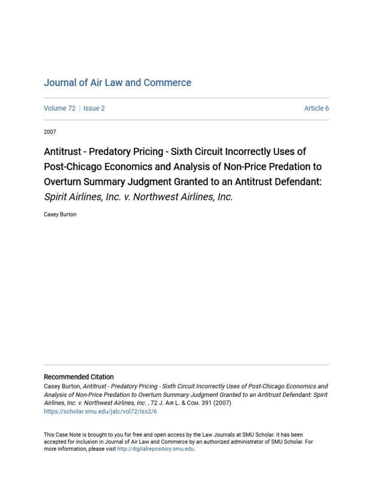 Antitrust Case: Spirit vs. Northwest Airlines | PDF | Sherman Antitrust ...