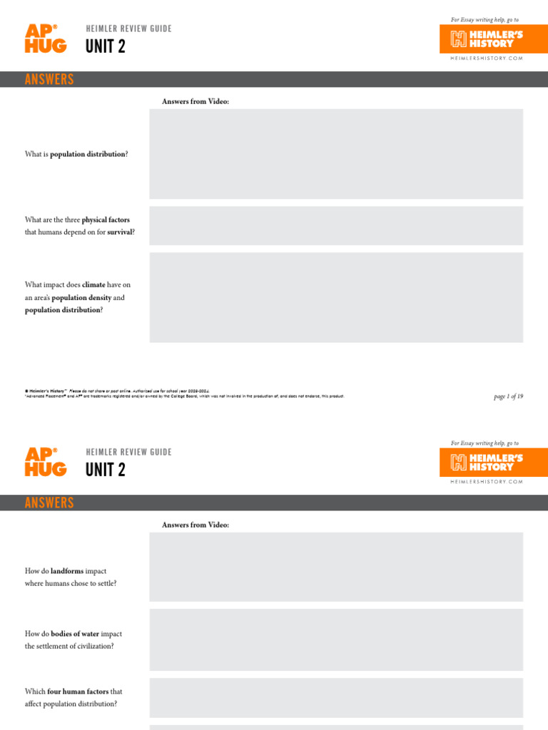 AP HUG HRG Unit 2 Noteguide | PDF | Advanced Placement | Demography
