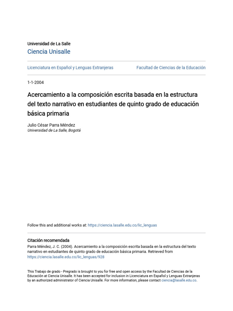 Acercamiento A La Composición Escrita Basada en La Estructura Del | PDF ...