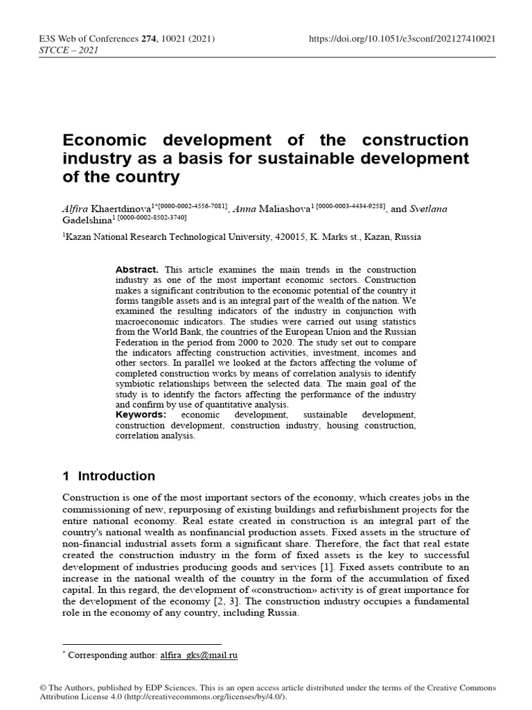 Economic Development of the Construction Industry | PDF | Gross Domestic Product | Economic Growth
