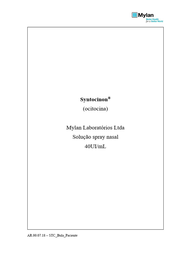Syntocinon Nasal Bula Paciente | PDF | Gravidez | Anestesia