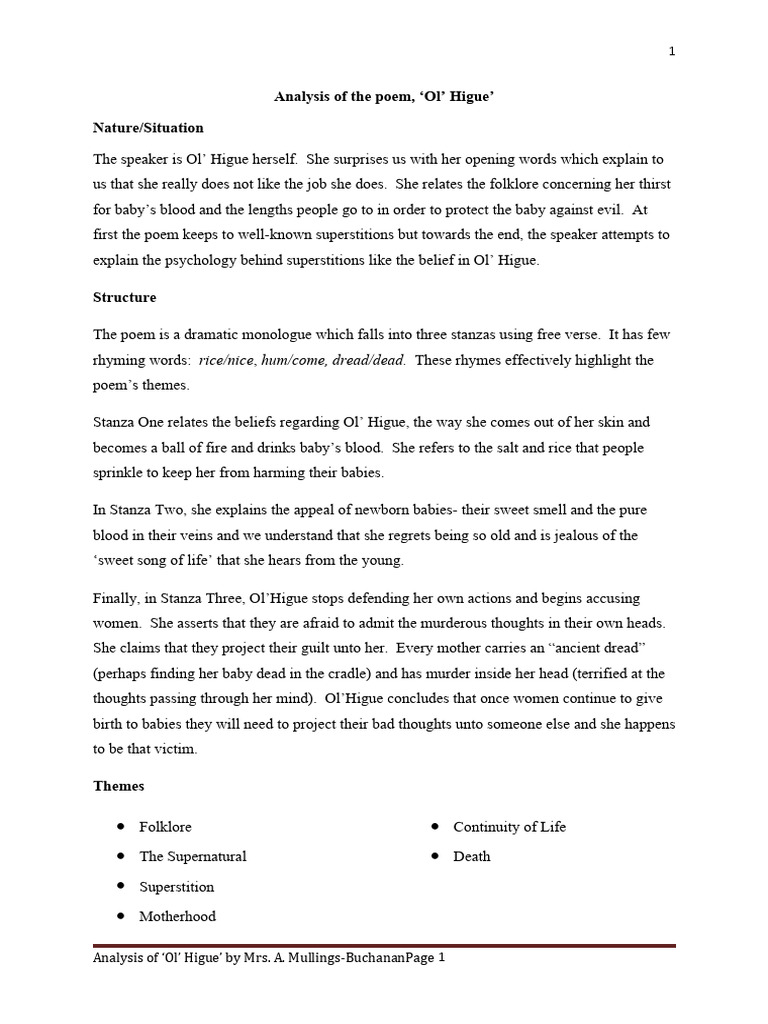 Ol' Higue Analysis | PDF