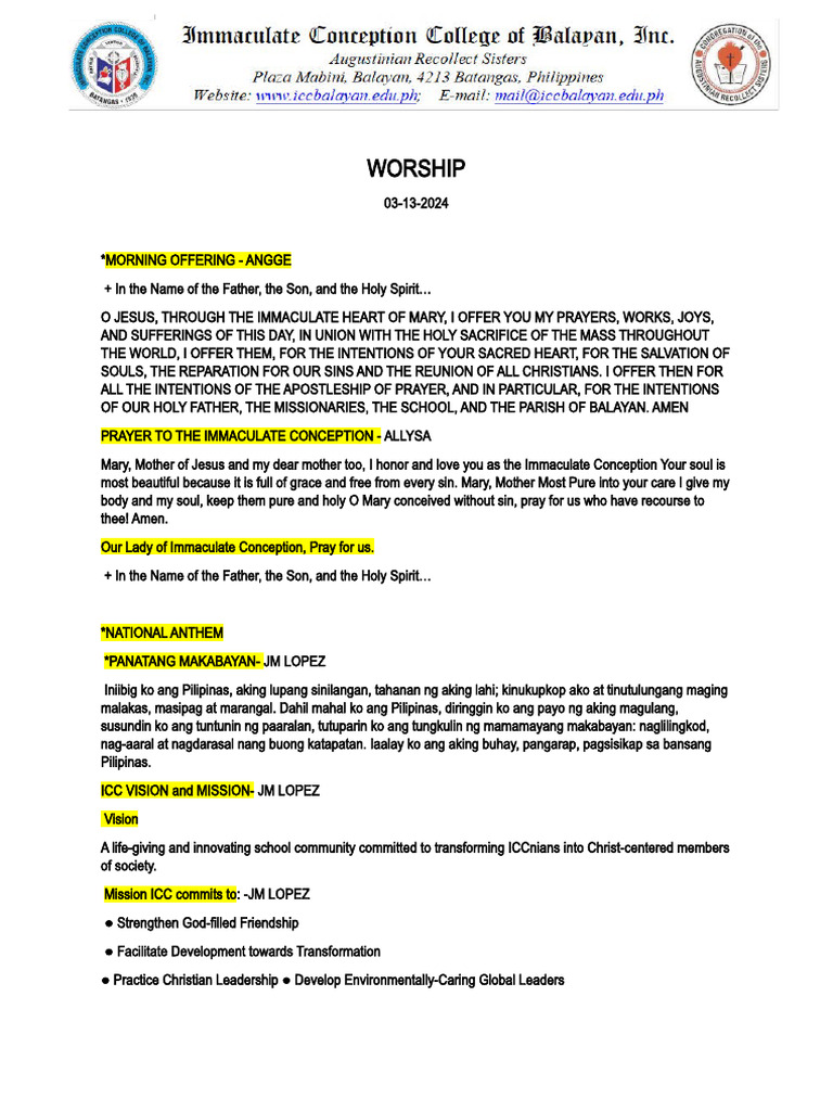 Worship Bsba 2 MM | PDF | Mary, Mother Of Jesus | Prayer