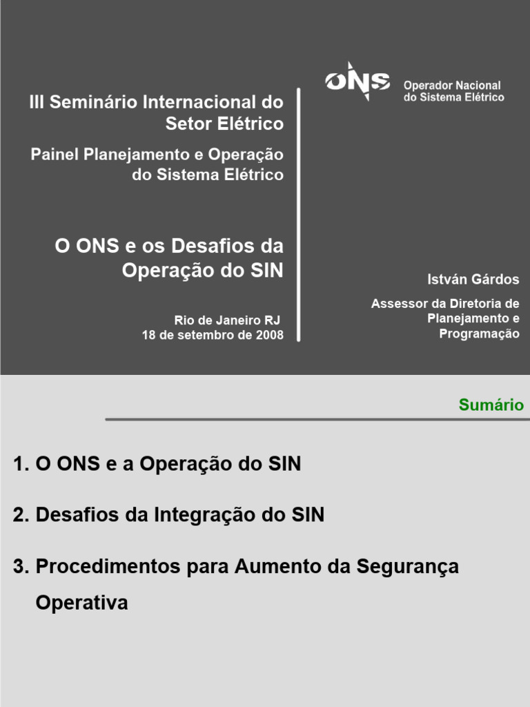 Desafios do ONS na Operação do SIN | PDF | Sistema de energia elétrica