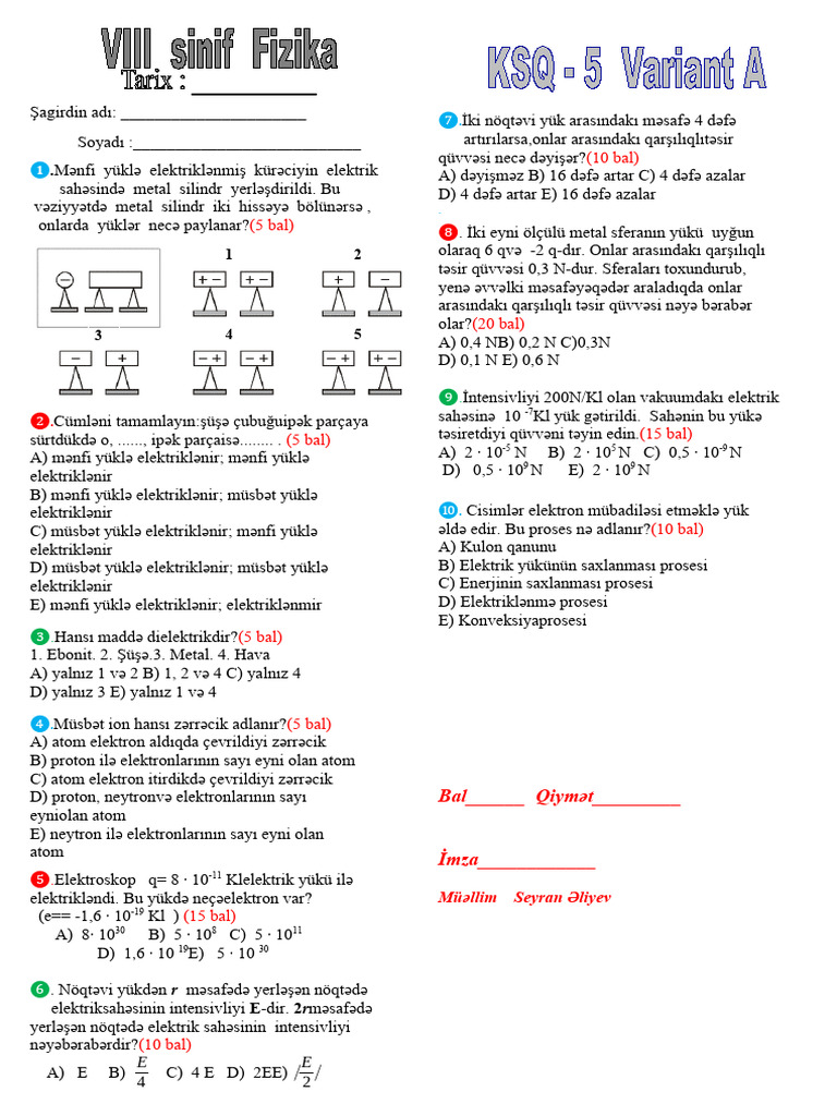 Fizika_8_KSQ_5_Seyran_Aliyev_Bal sistemi | PDF