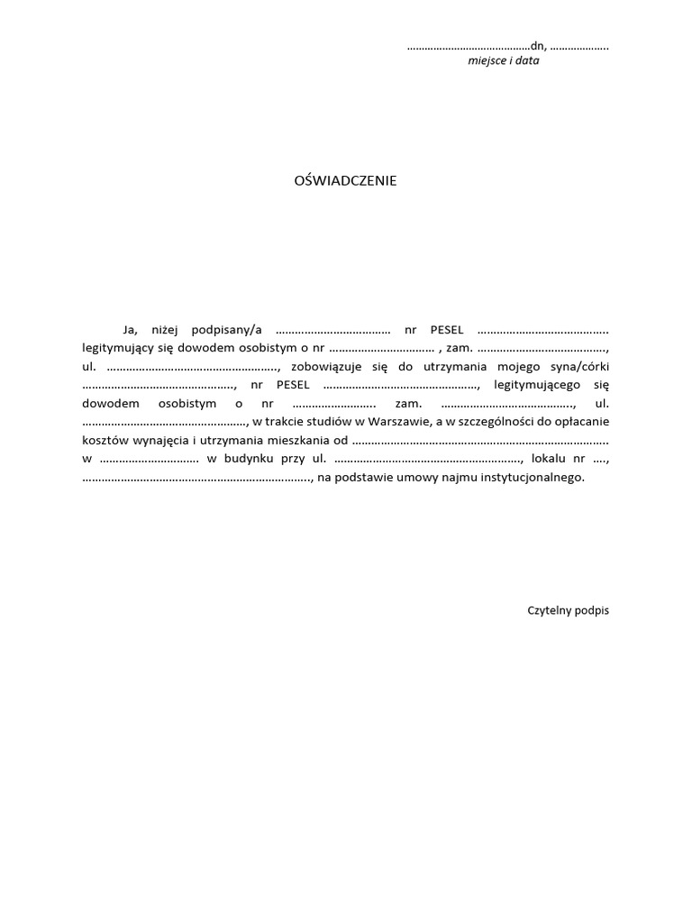 Oświadczenie o Utrzymaniu | PDF