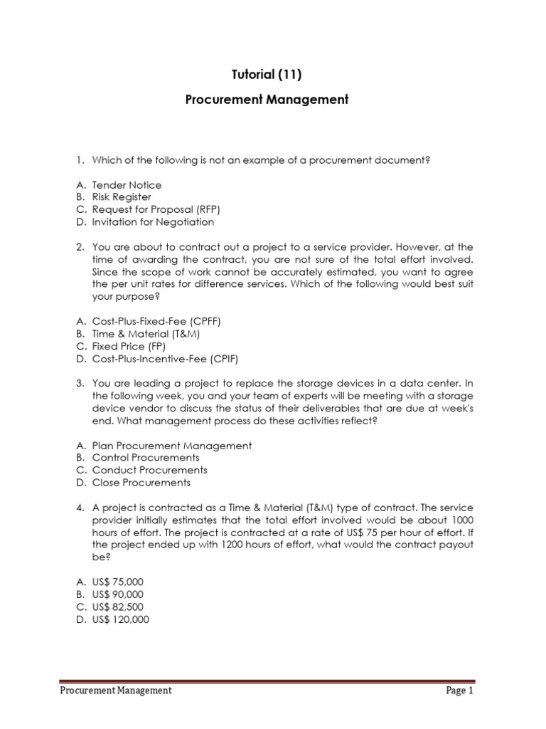 11 - Procurement Management - Question | PDF | Request For Proposal ...