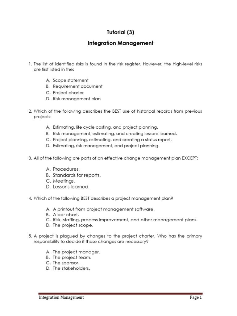 3 - Integratin Management - Questions | PDF | Project Management | Business
