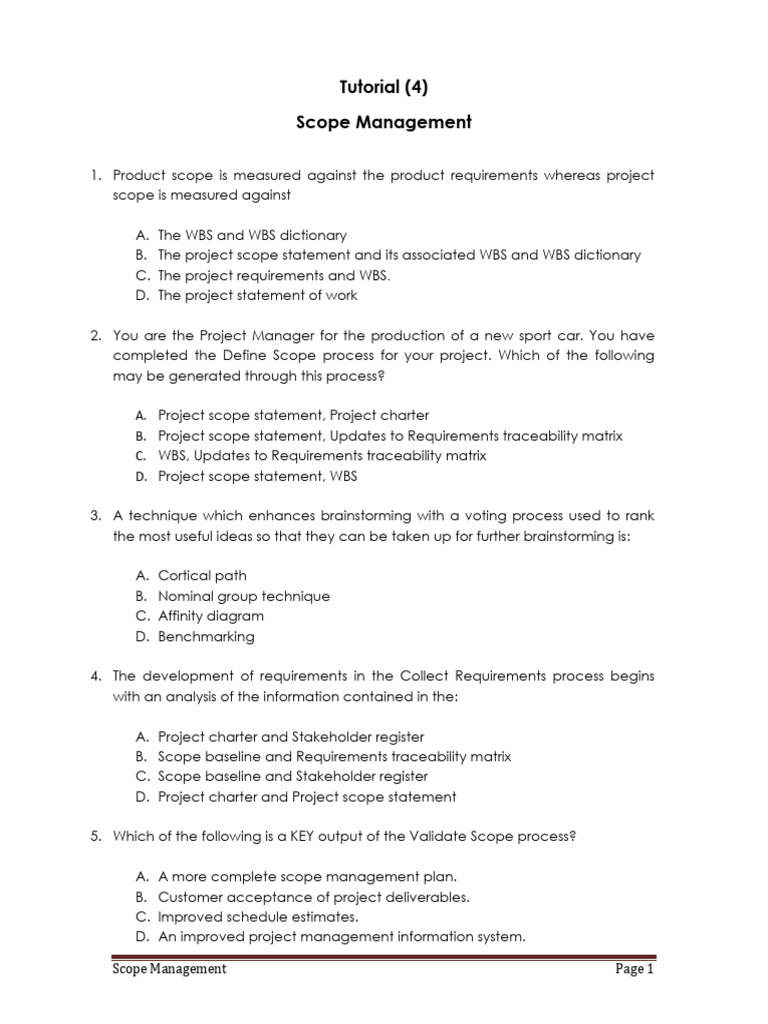 4 - Scope Management - Questions | PDF | Project Management | Brainstorming