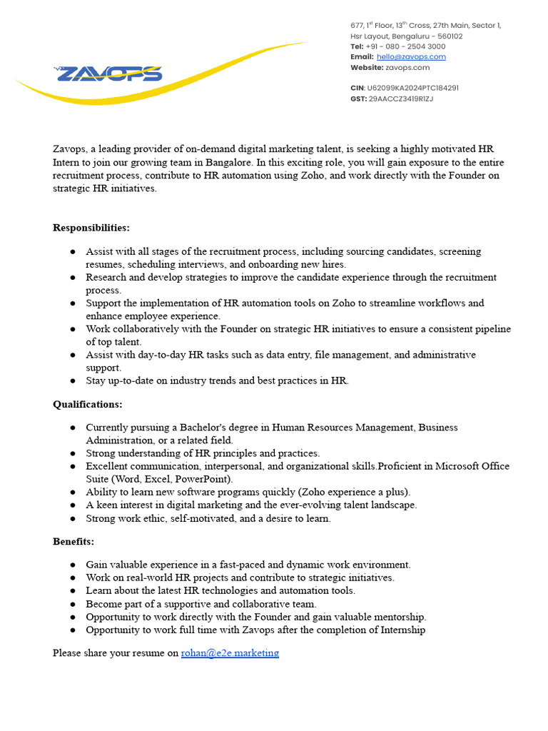 HR Intern - JD | PDF | Recruitment | Automation
