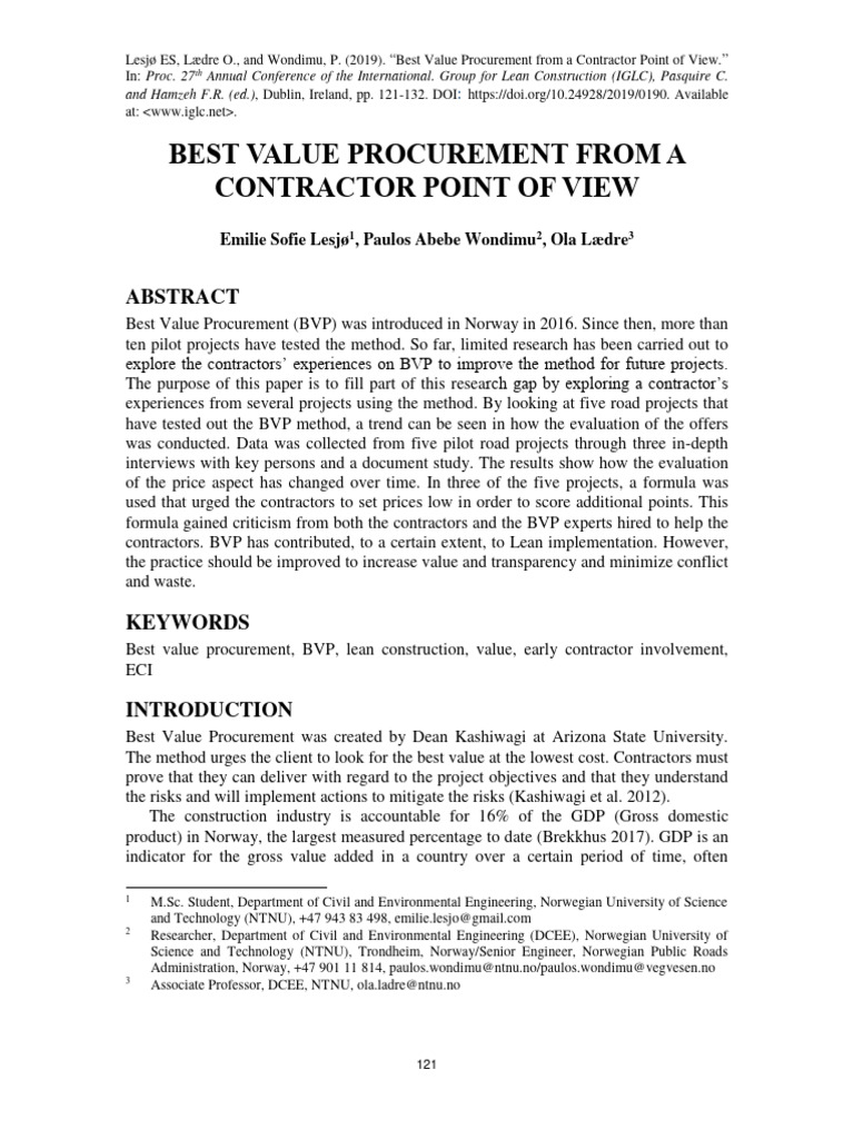 Best Value Procurement From A Contractor Point of View | PDF ...
