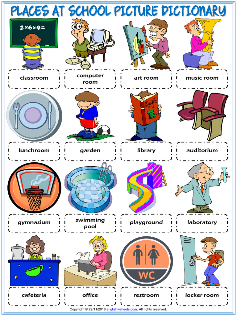 Places at School Vocabulary Esl Picture Dictionary Worksheet for Kids | PDF