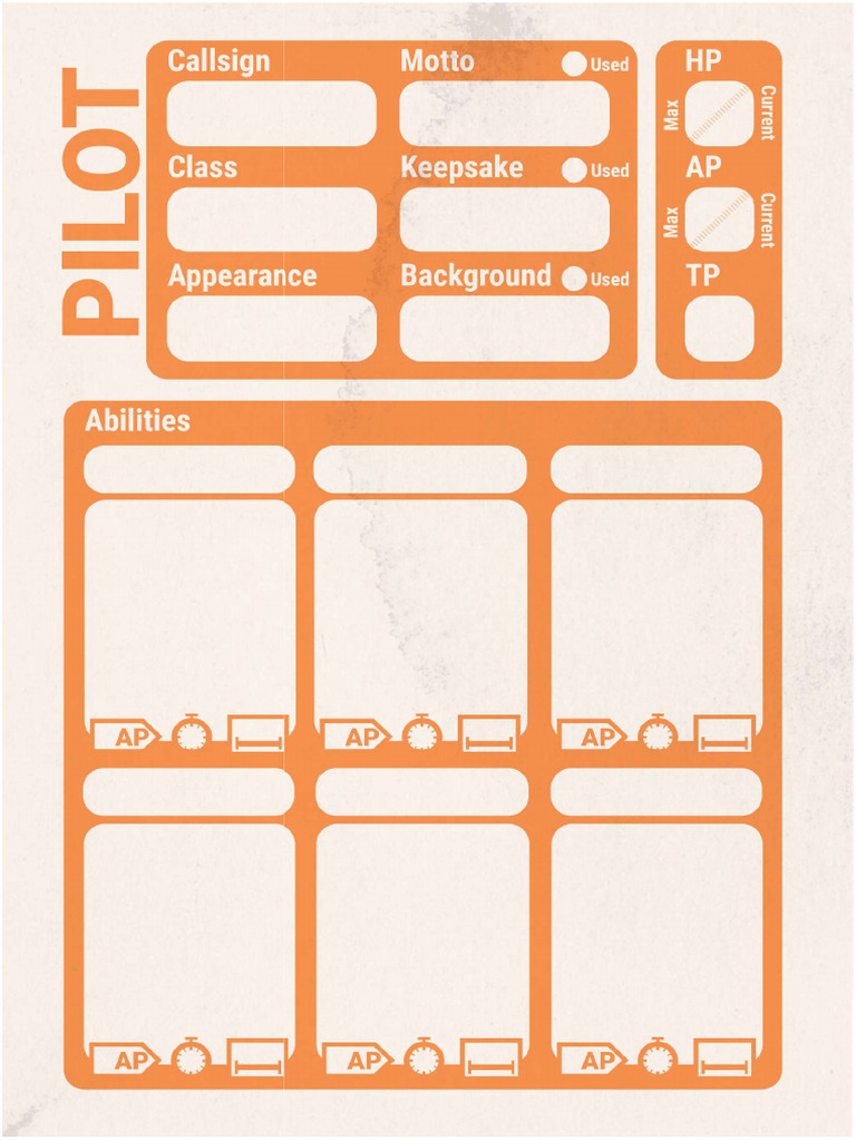 Salvage Union Pilot Sheets | PDF