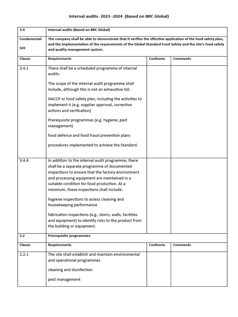 BRC Global Internal Audits Guide | PDF | Hand Washing | Hygiene