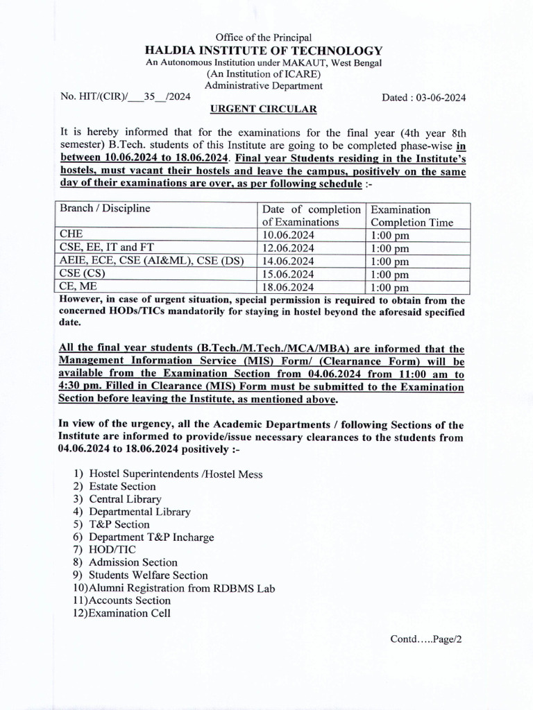 Final Year Student Circular for Hostel Vacant 03.06.2024 | PDF | Academia