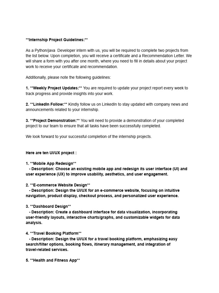 Internship Project Guidelines Ui - Ux | PDF | User Interface | Mobile App
