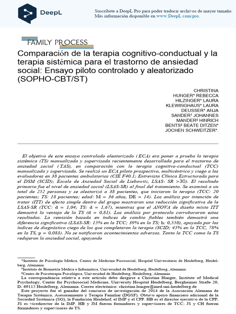 Family Process - 2019 - Hunger - Comparing Cognitive Behavioral Therapy ...