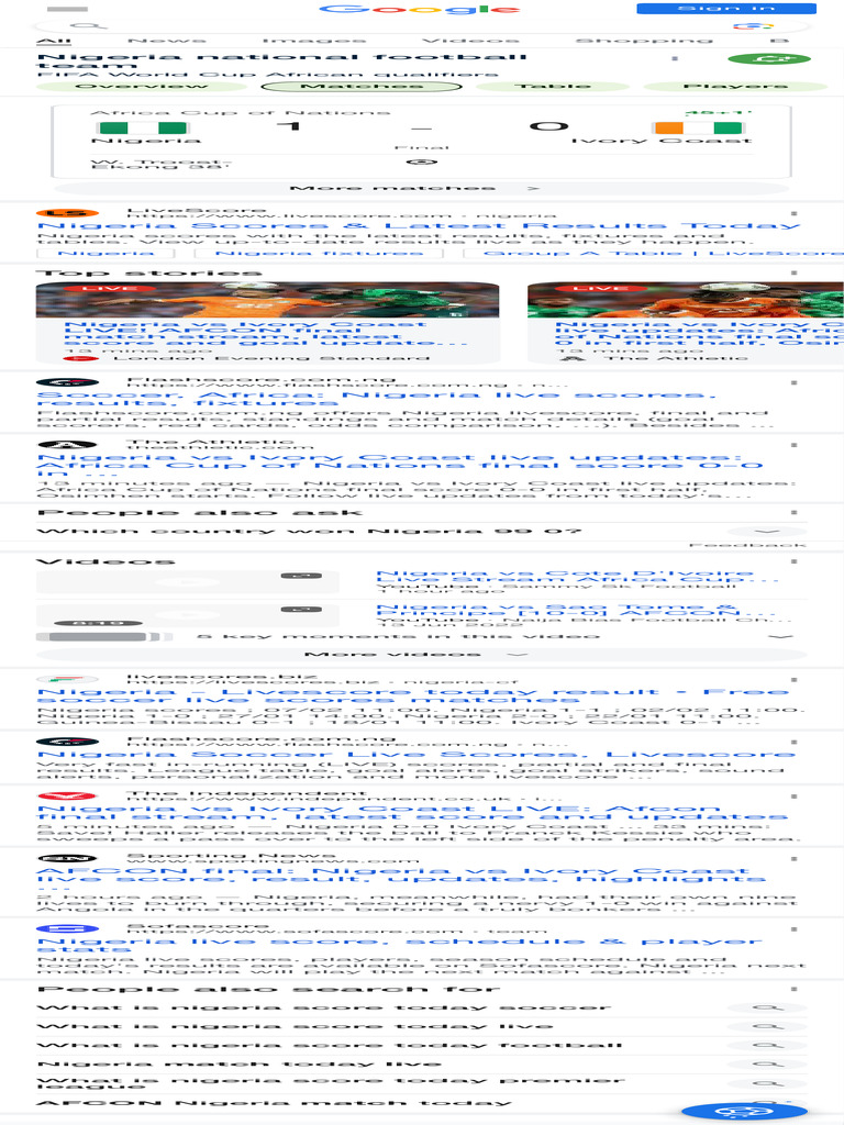 What Is Nigeria Score Today - Google Search | PDF | Association Football | Sports